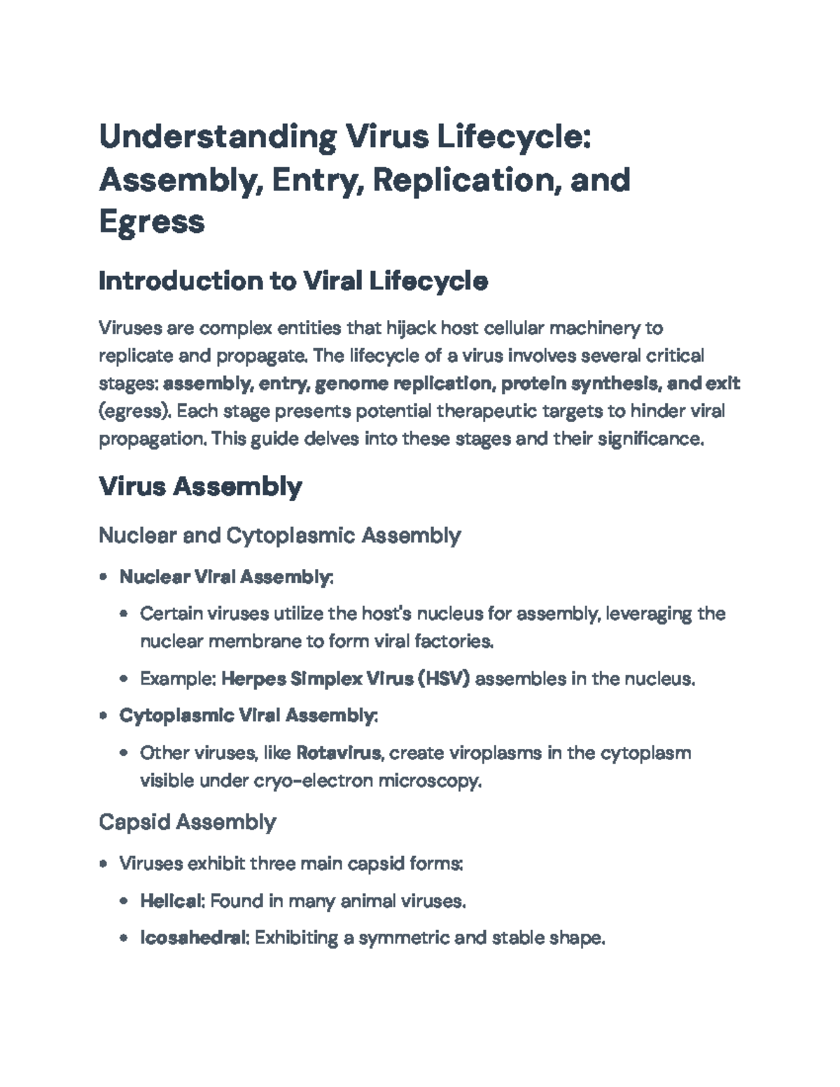 Understanding Viral Lifecycle: Assembly, Entry, Replication, and Egress ...