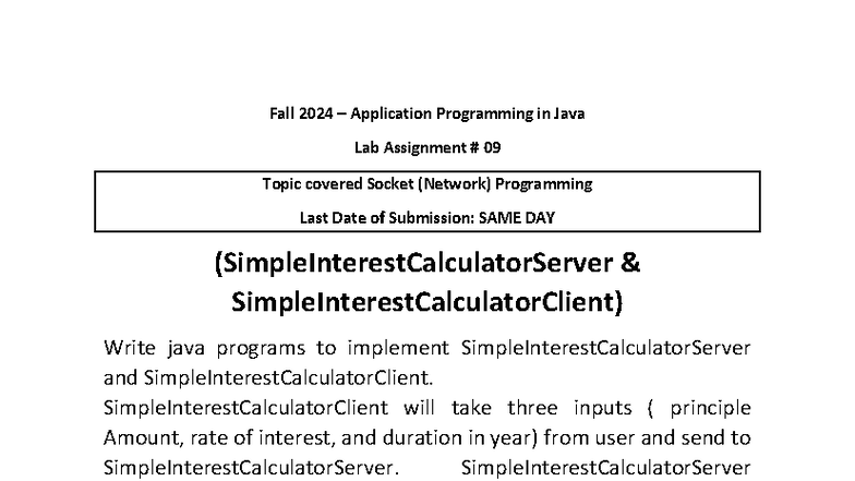 Fall 2024 CS101 Lab Assignment 09: Simple Interest Calculator in Java ...