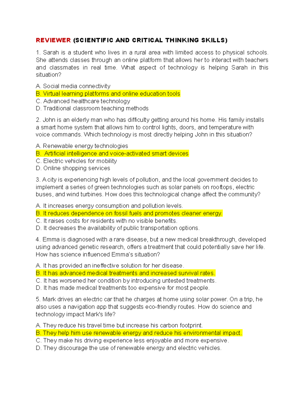 ALS Reviewer: Scientific & Critical Thinking Skills - Studocu