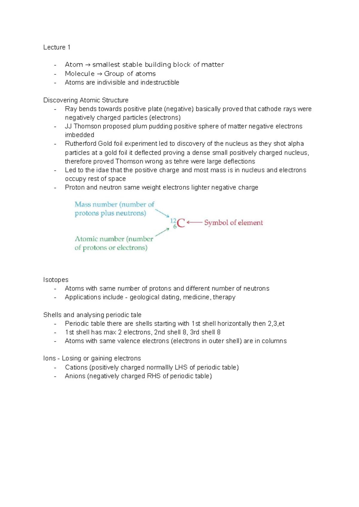 Chem 101: Lecture Notes on Atomic Structure and Chemical Reactions ...