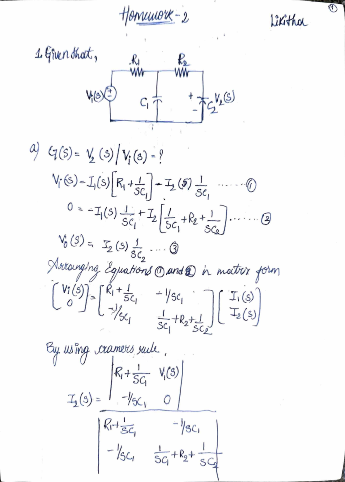 LCT 2 final - linear control theory - 1 Likitha 1 Given that, R1 Re MM ...