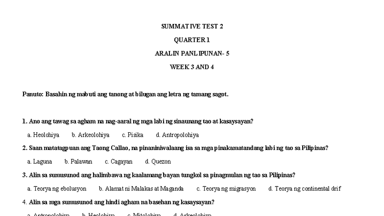SUMMATIVE TEST IN AP AND ENGLISH - WEEK 3 AND 4 - Studocu