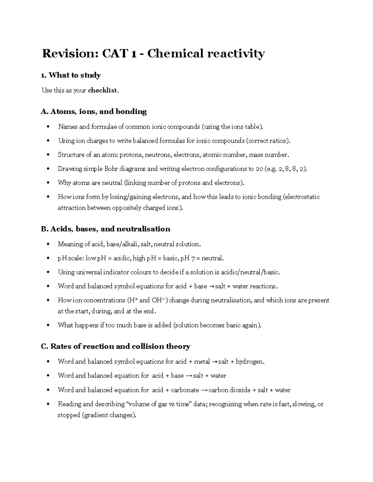 2026 Practice Test: CAT 1 Chemical Reactivity Study Guide - Studocu