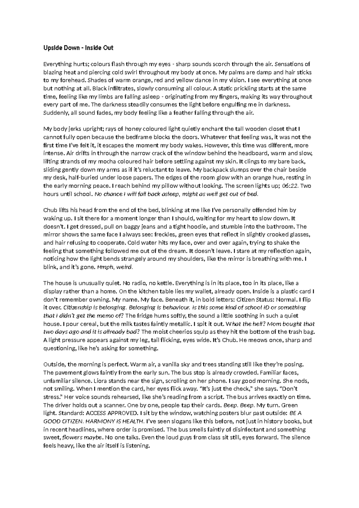 Upside Down - Inside Out: A Dystopian Short Story Exploration - Studocu