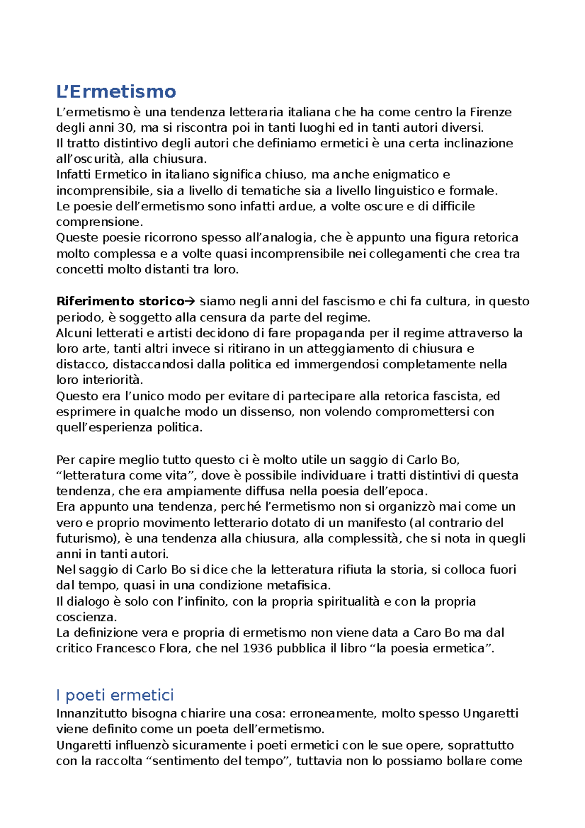 L'Ermetismo: Origini, Significato e Caratteristiche degli Autori - Studocu