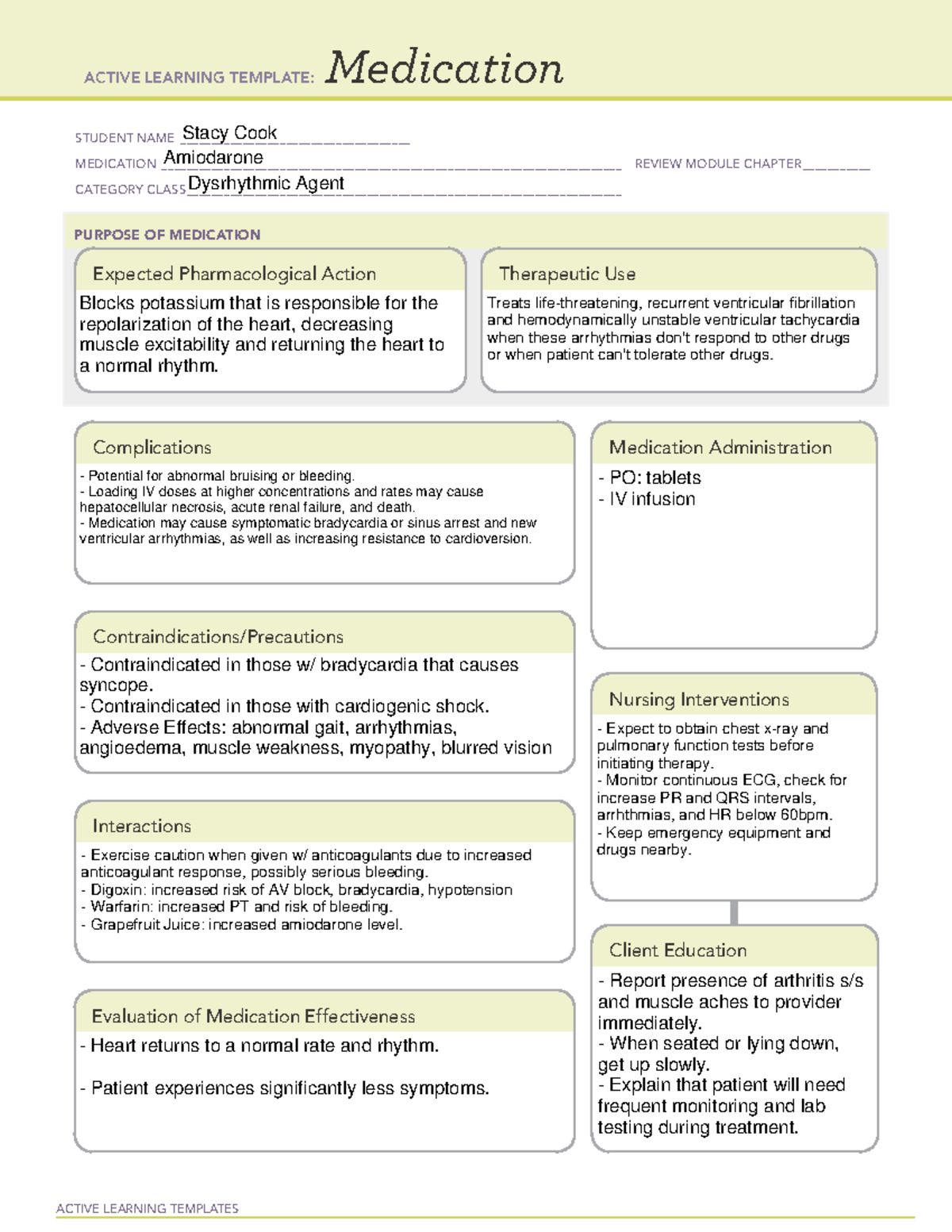 ATI Medication Template- Amiodarone - ACTIVE LEARNING TEMPLATES ...