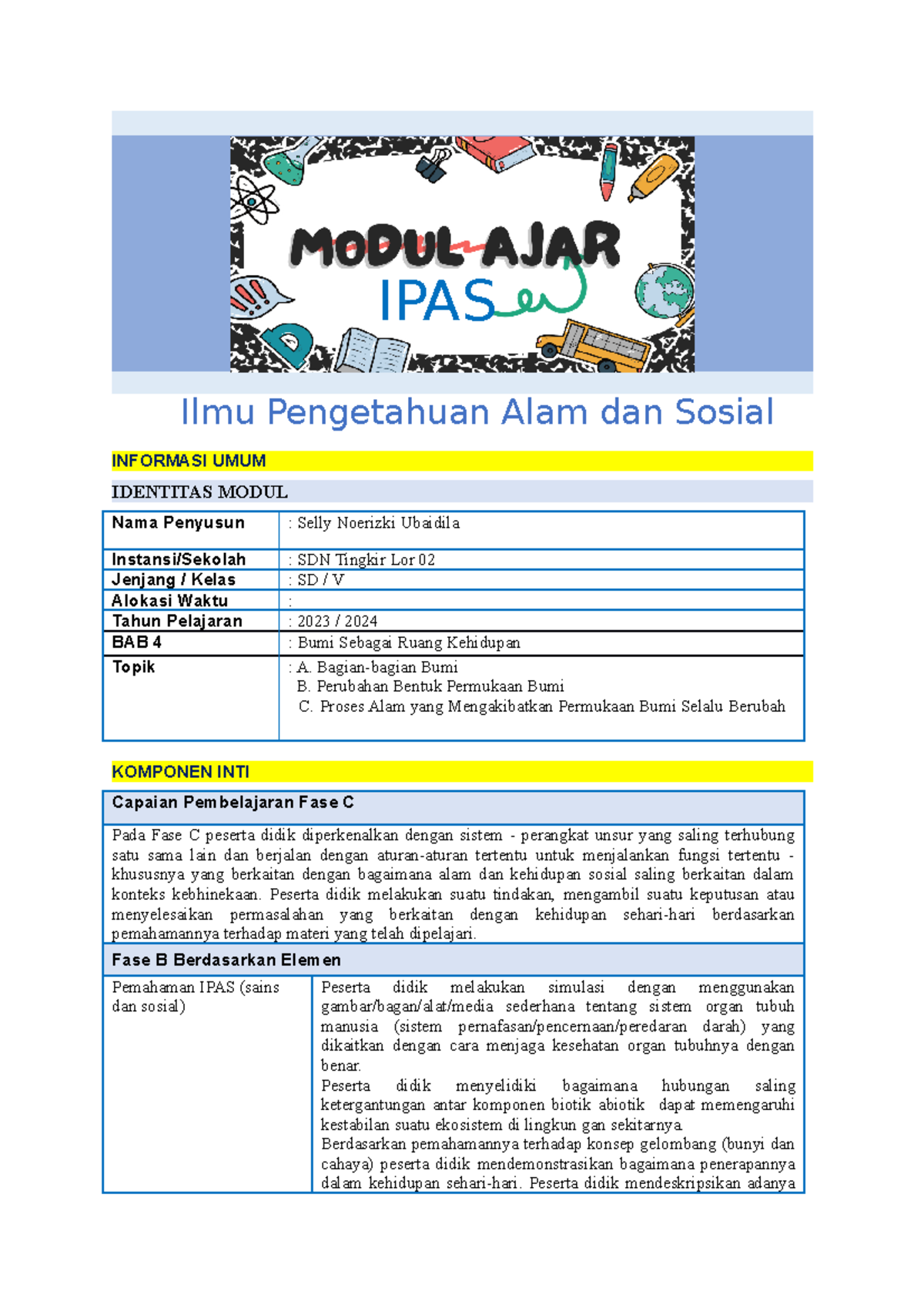 Modul Kelas 5 IPAS: Eksplorasi Bumi dan Proses Alam 2023/2024 - Studocu
