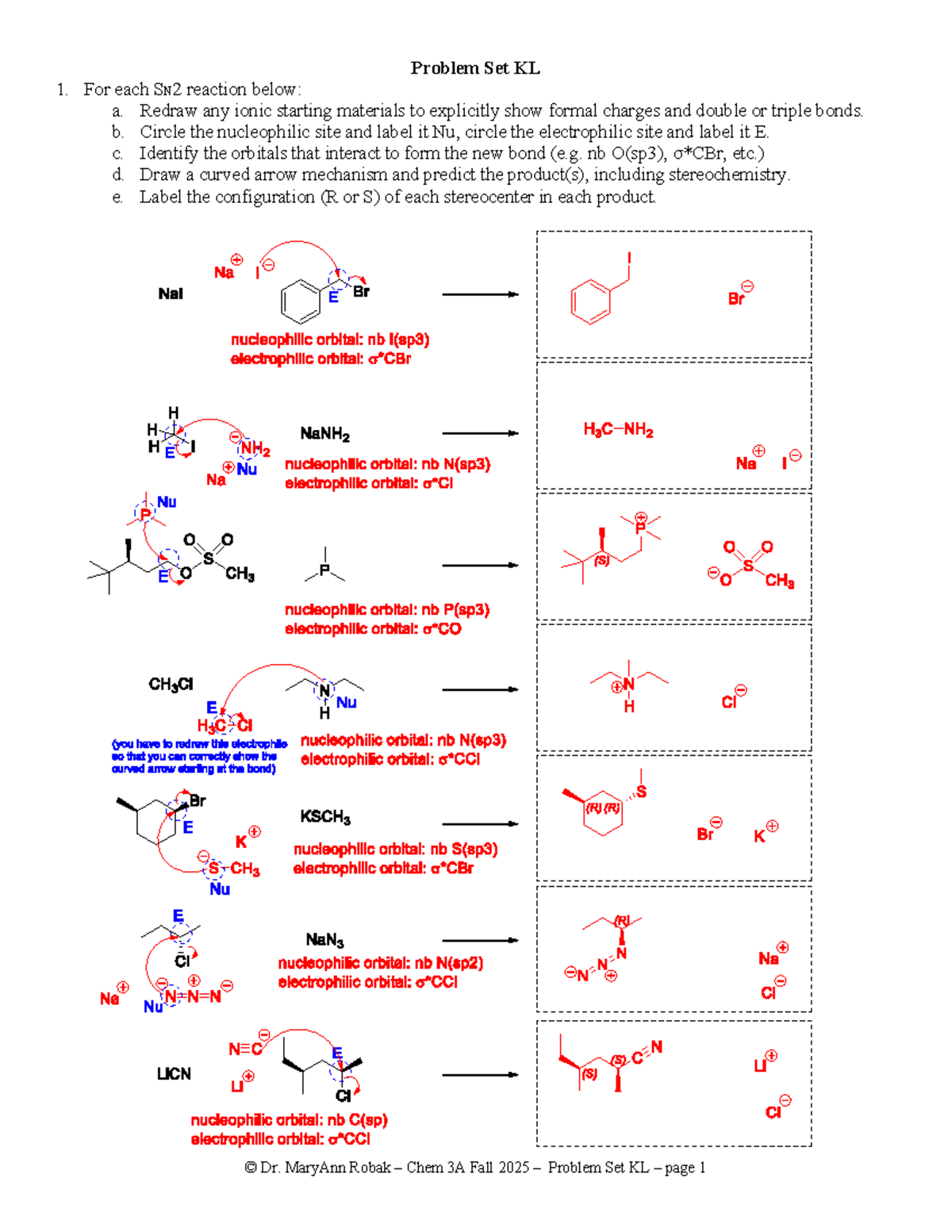PSet KL Fa25 3A Key - SN1 & SN2 Reaction Mechanisms - Studocu