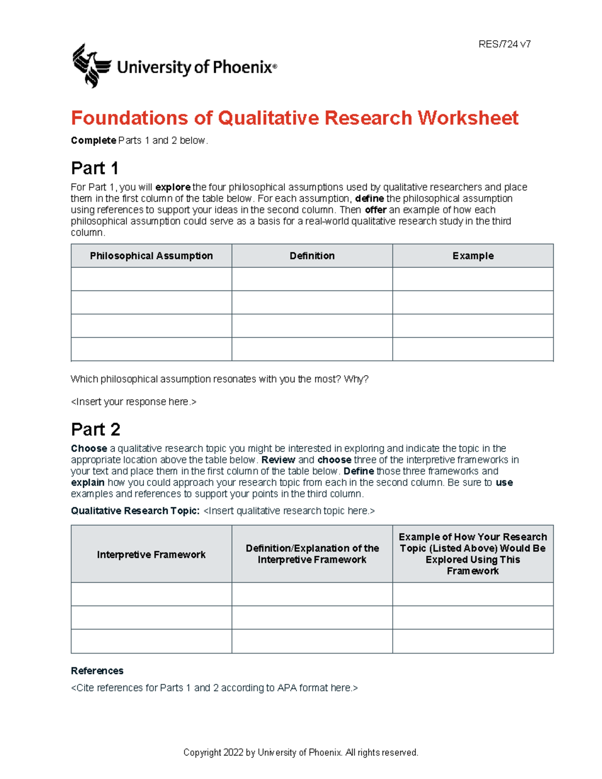 v7 Foundations of Qualitative Research Worksheet: Parts 1 & 2 Guide ...