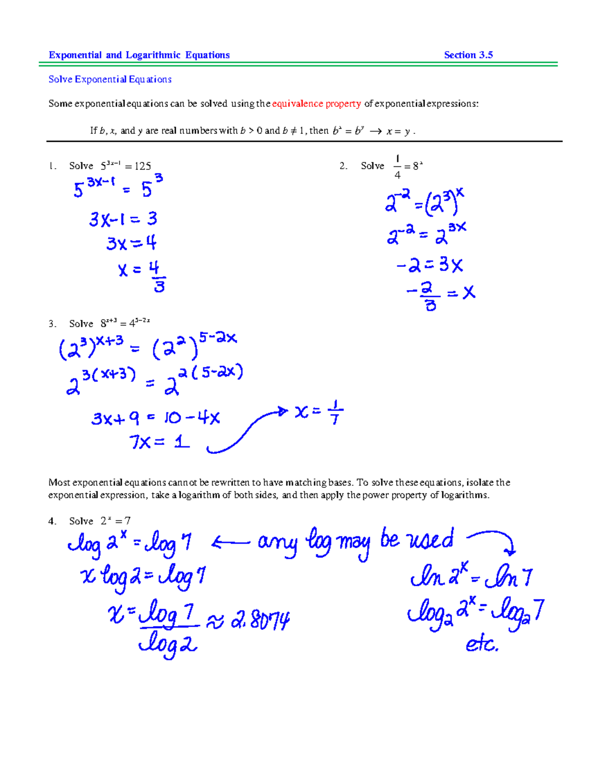 3.5 Exponential & Logarithmic Equations Solutions Guide - Studocu