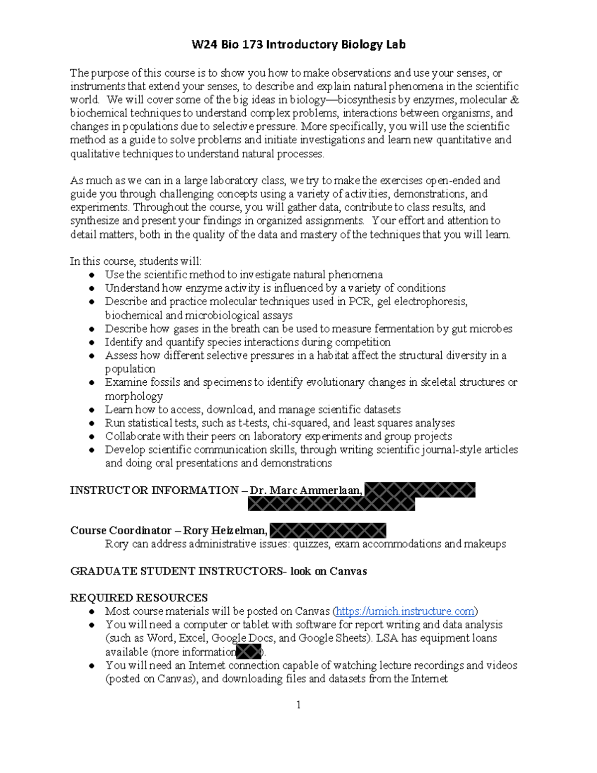 Bio173 Syllabus: Winter 2024 Course Overview and Structure - Studocu