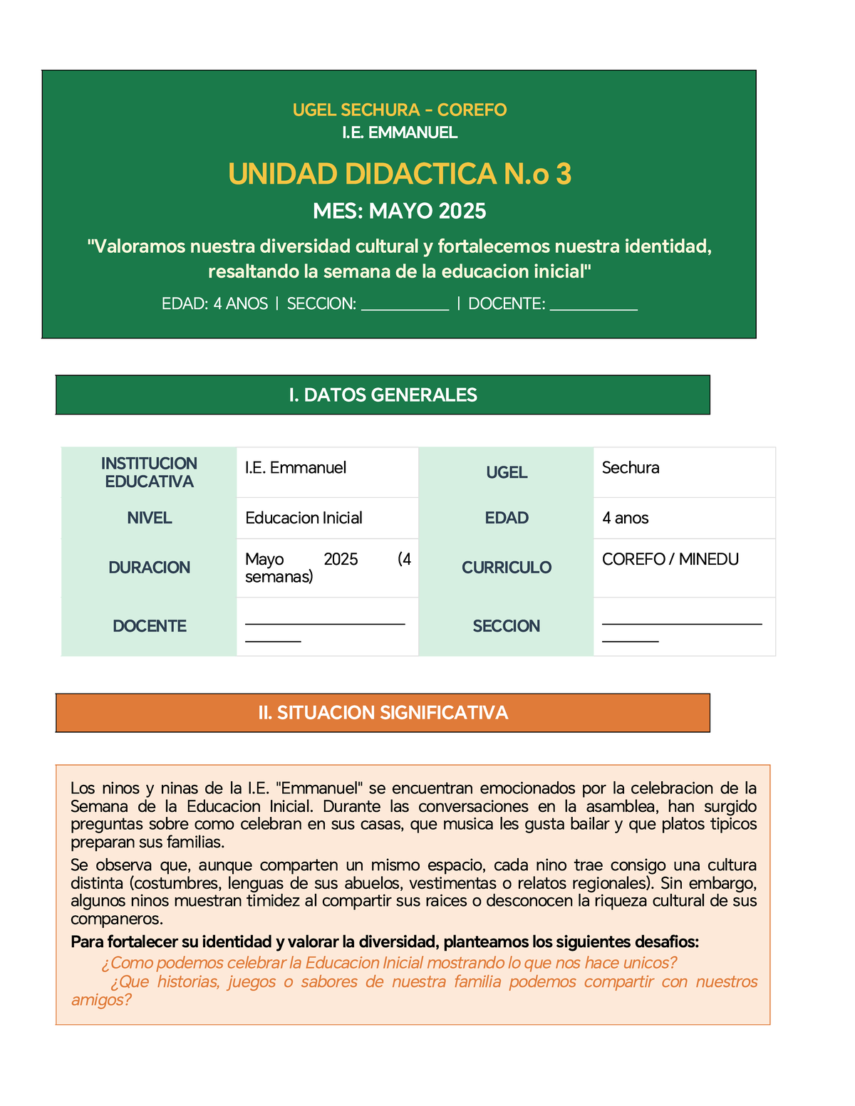Unidad Didáctica N.o 3: Celebrando Nuestra Diversidad Cultural - Mayo ...
