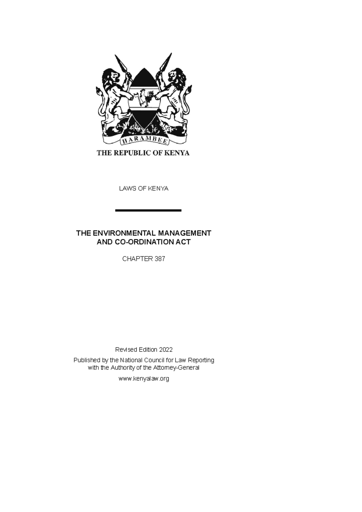 Environmental Management and Co-ordination Act CAP. 387 (Revised 2022 ...
