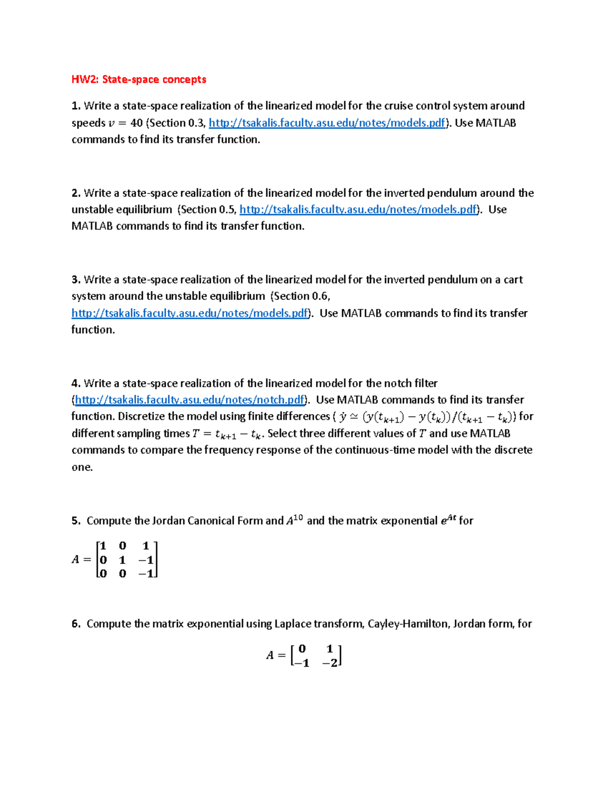 EEE582 HW2: Linearized Models & Transfer Functions in MATLAB - Studocu