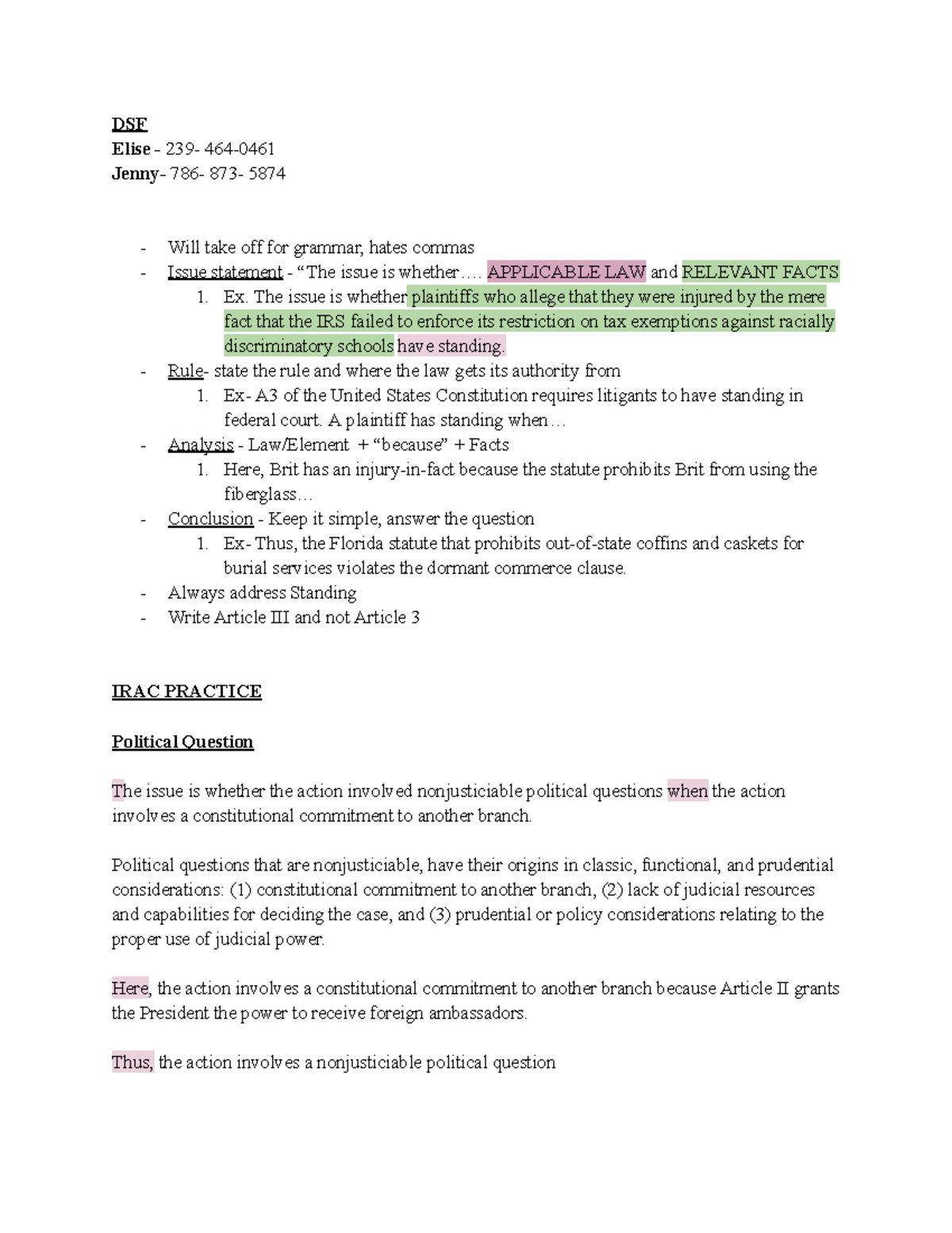 CON LAW DSF - Con law tutor notes - DSF Elise - 239- 464- Jenny- 786 ...