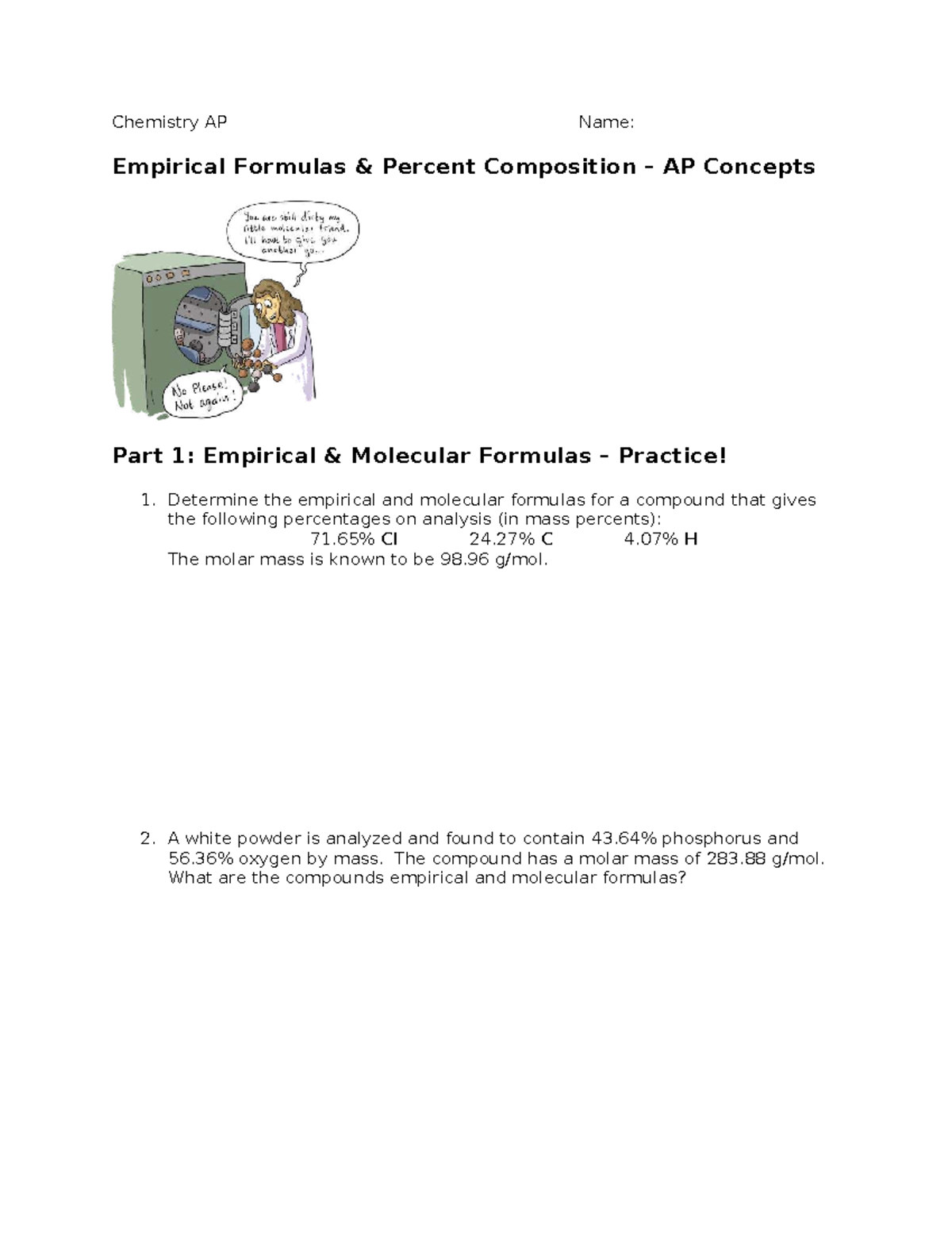 Chemistry AP: Empirical Formulas & Percent Composition Practice - Studocu