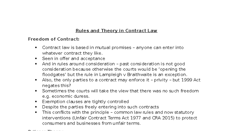 Contract Law Principles: Freedom, Reliance, and Certainty - Studocu