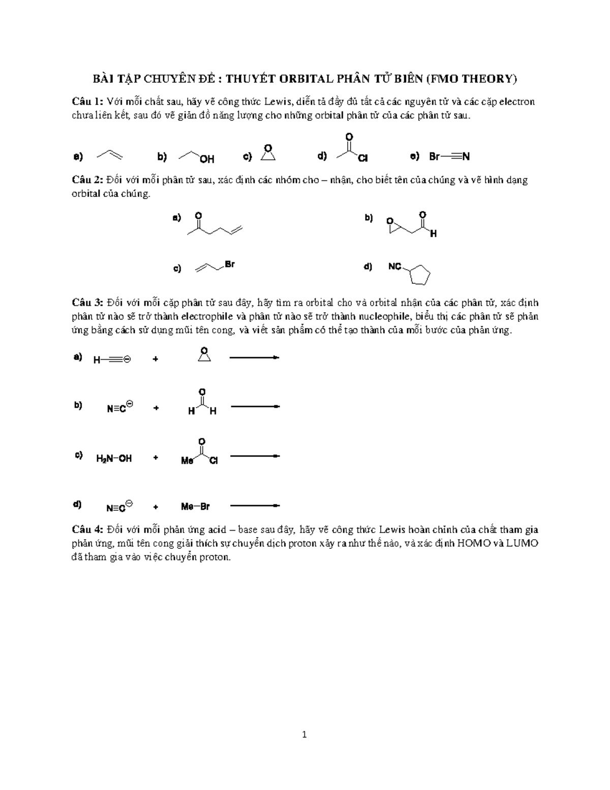 BÀI TẬP CHUYÊN ĐỀ FMO: THUYẾT ORBITAL PHÂN TỬ BIÊN - Studocu
