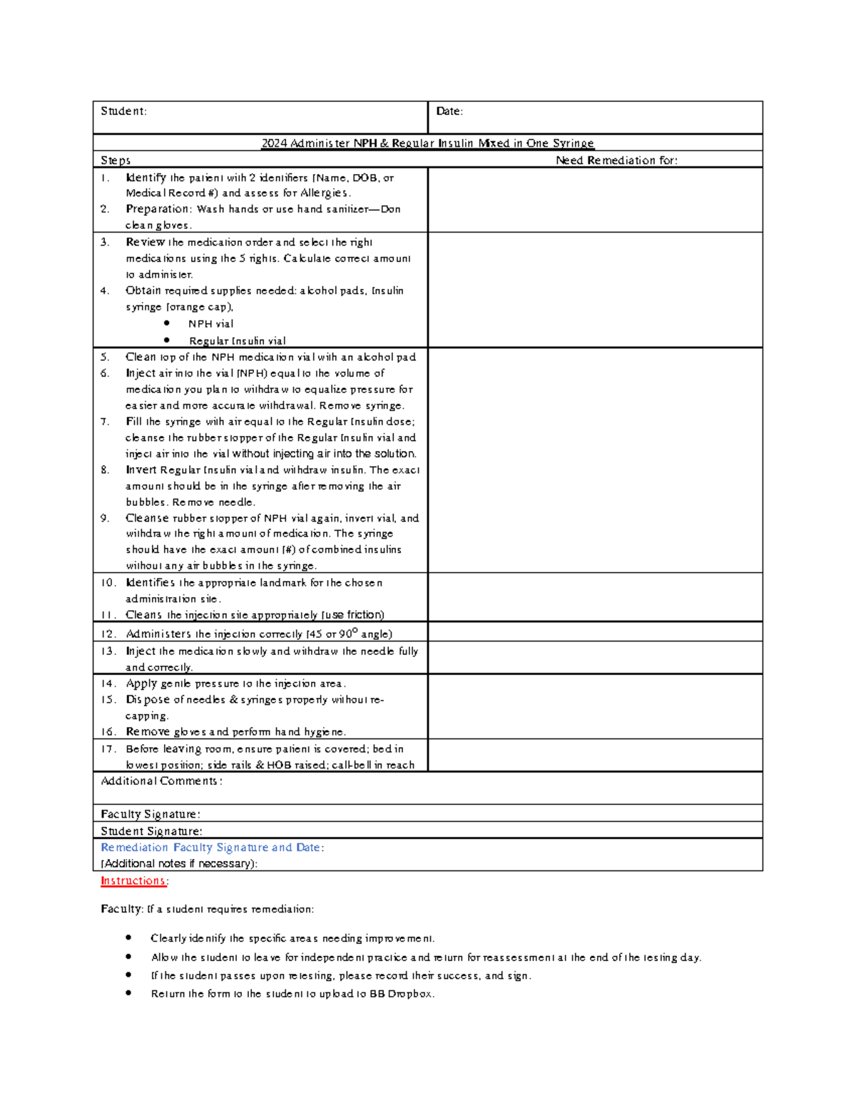 2024 NPH Regular Insulin Mixing Injection Skill Testing Guide - Studocu