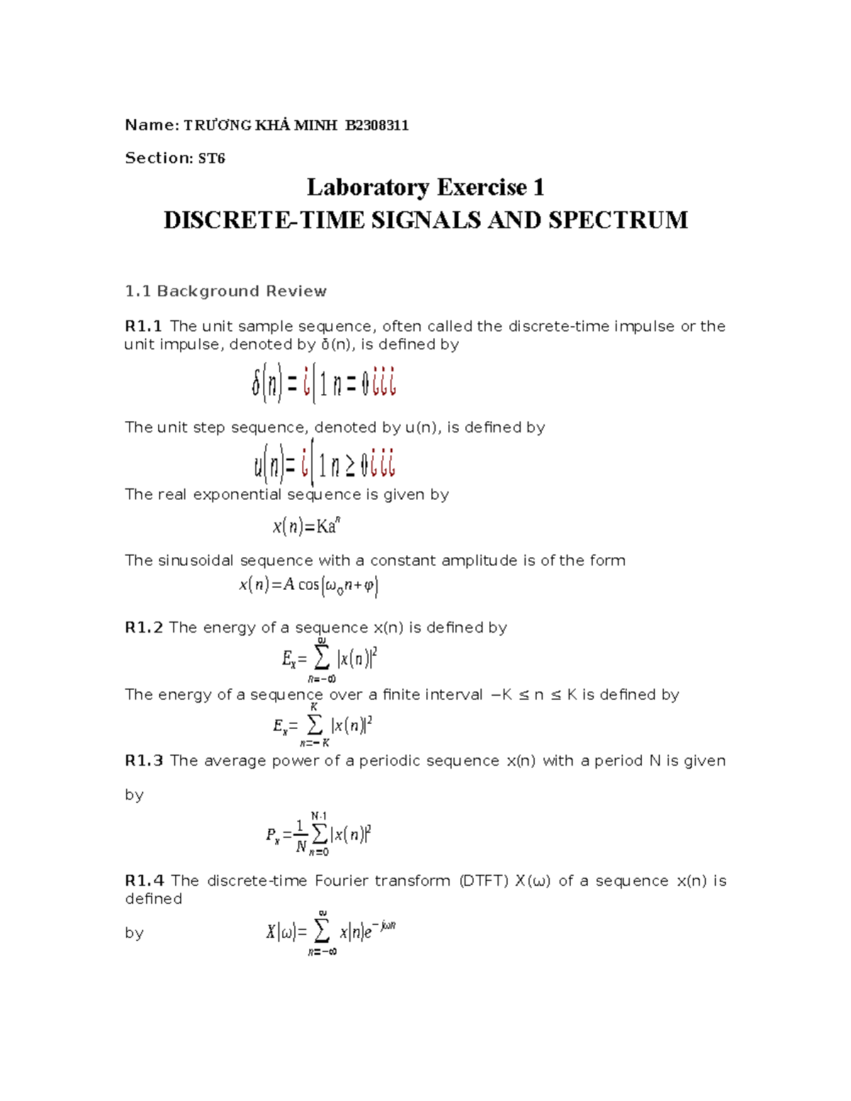 Labex 1 - ST6 Signals and Spectrum Laboratory Exercise - Studocu