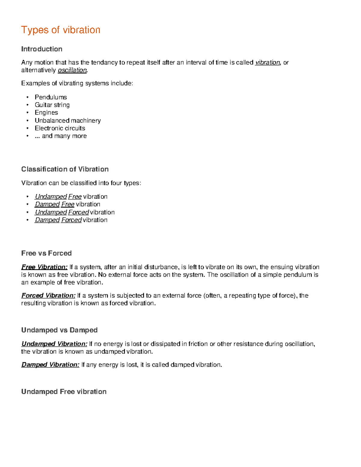 Types of Vibration: Classification and Characteristics Overview - Studocu