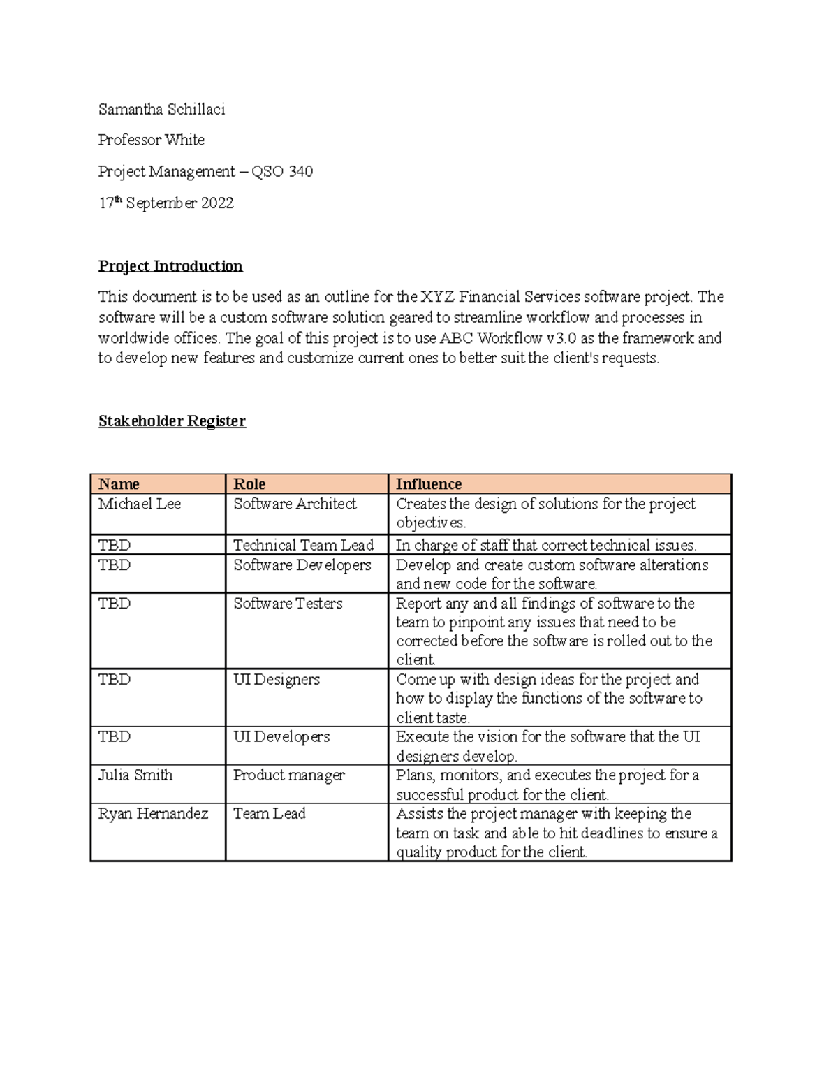 Project One Overview - QSO 340 Analysis and Planning - Studocu