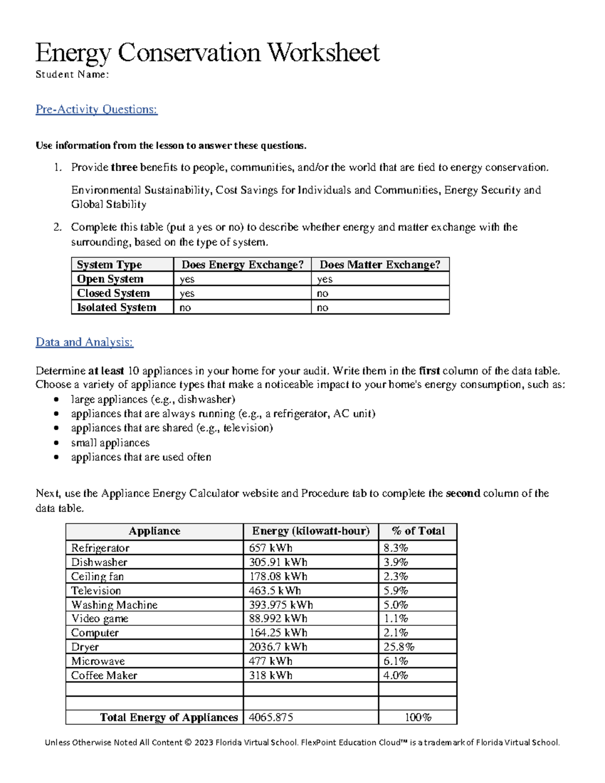 0605 Energy Conservation Worksheet - Lab Activities - Studocu