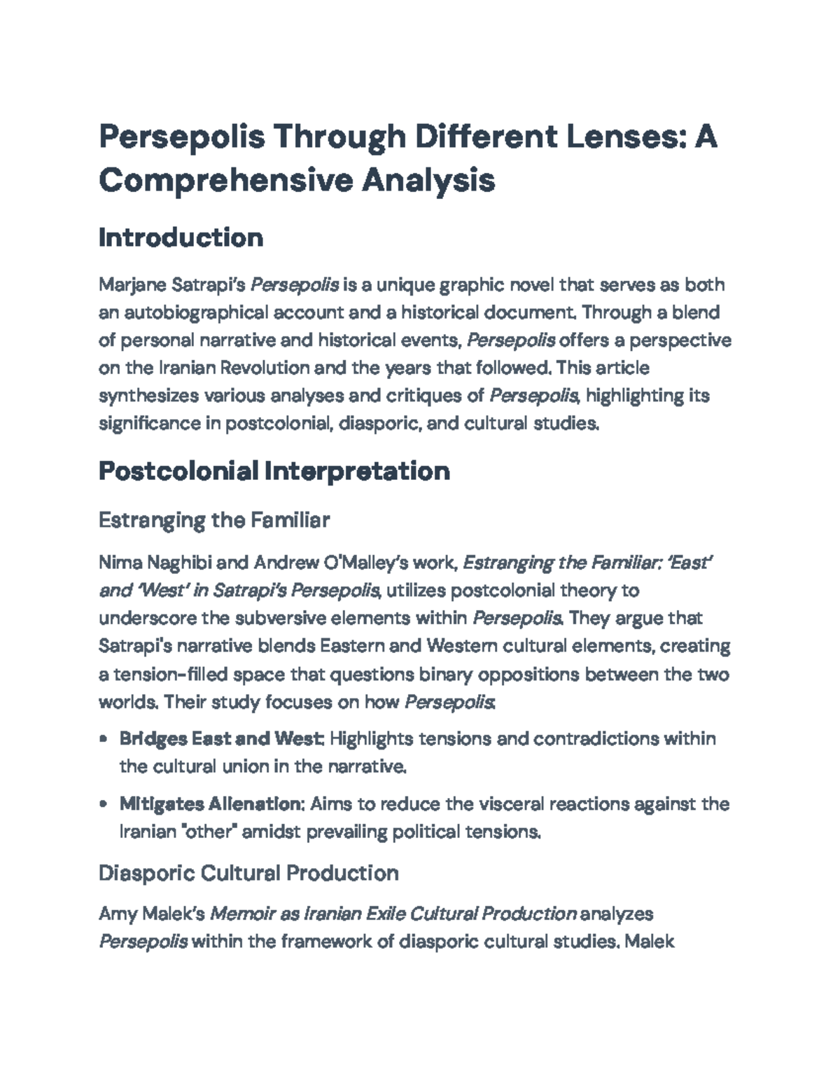 Comprehensive Analysis of Persepolis: Insights on Iranian Identity and ...