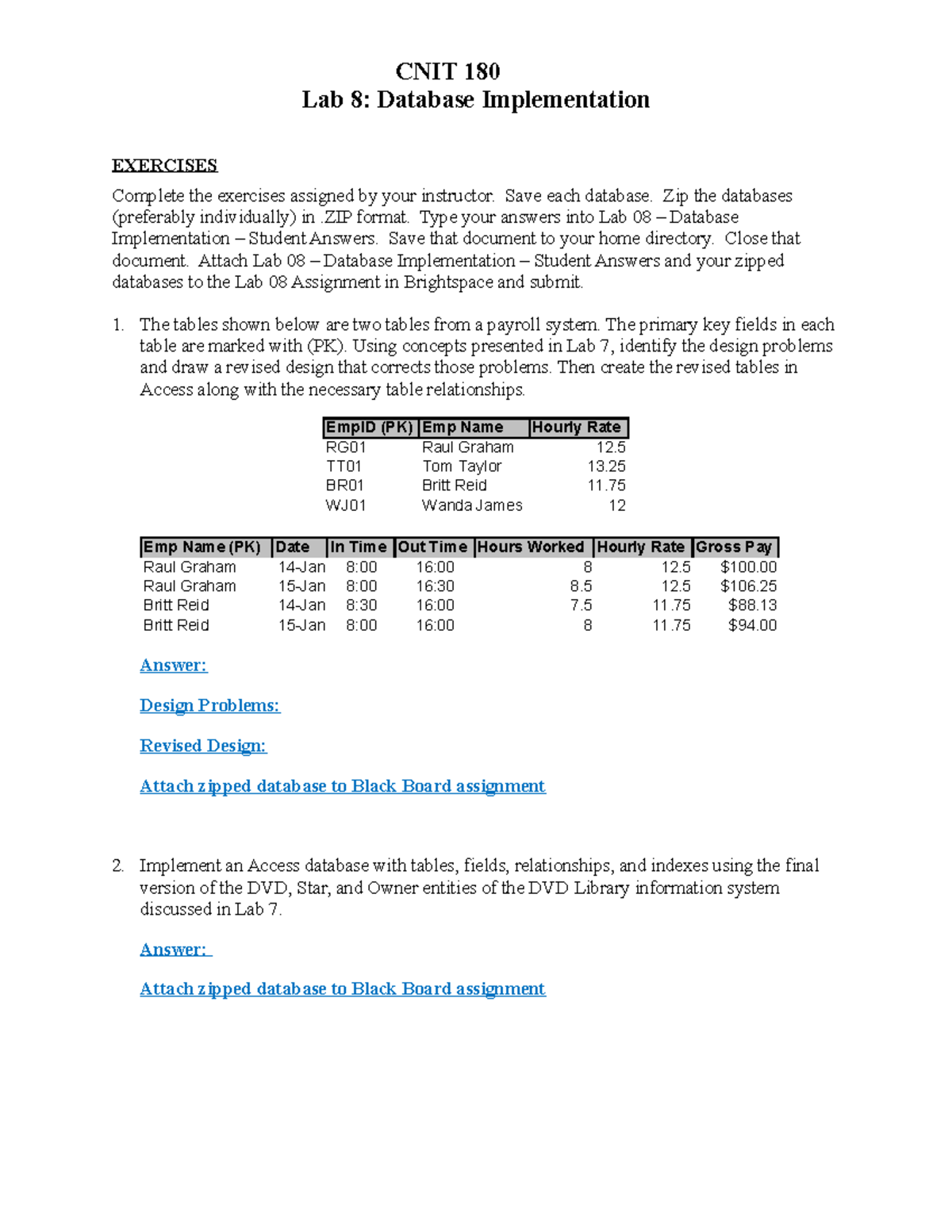 Lab 08 - Database Implementation - Student Answers - CNIT 180 Lab 8: Database Implementation ...