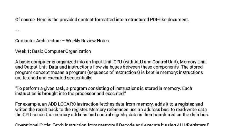 Architecture 101: Weekly Review Notes on Computer Organization - Studocu