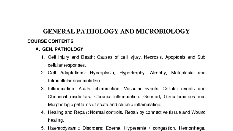 Gen. Pathology & Microbiology Course Outline (Course Code: PM 101 ...