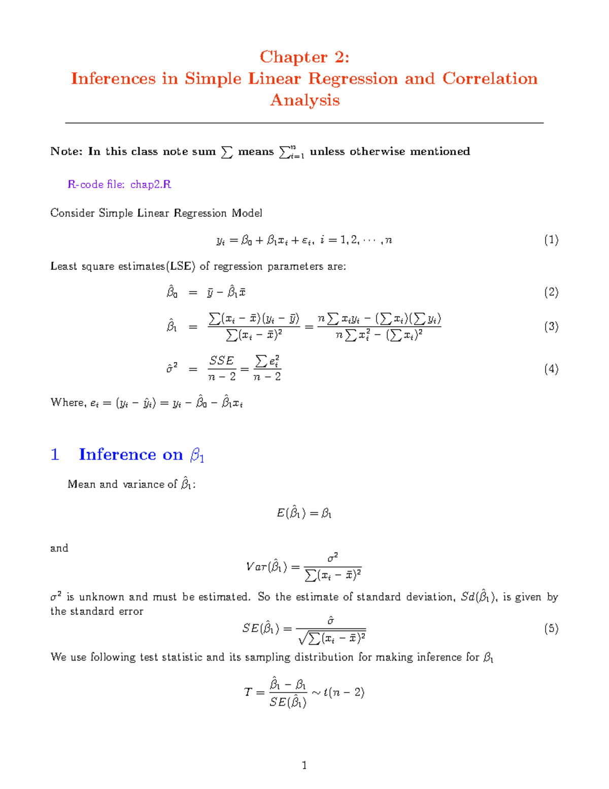 Chapter 2: Inferences in Simple Linear Regression & Correlation ...
