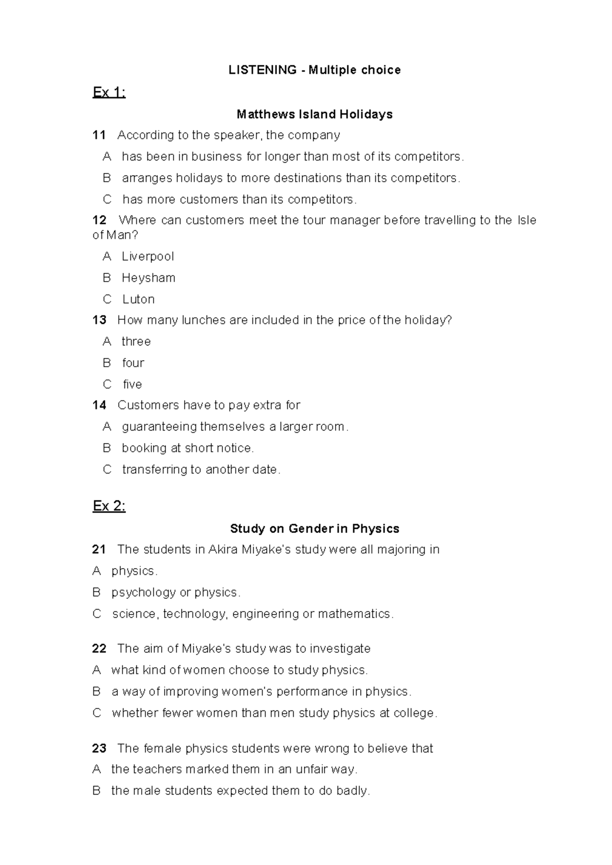 Multiple choice - nothing - LISTENING - Multiple choice Ex 1: Matthews ...