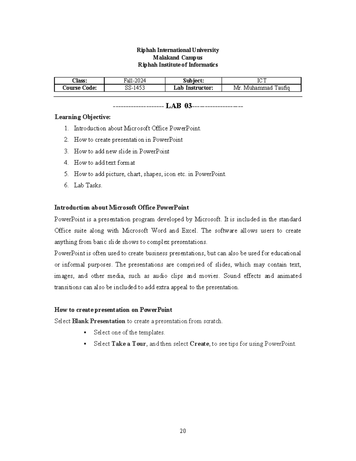 AICT Lab3 - Microsoft PowerPoint Presentation Guide - Studocu