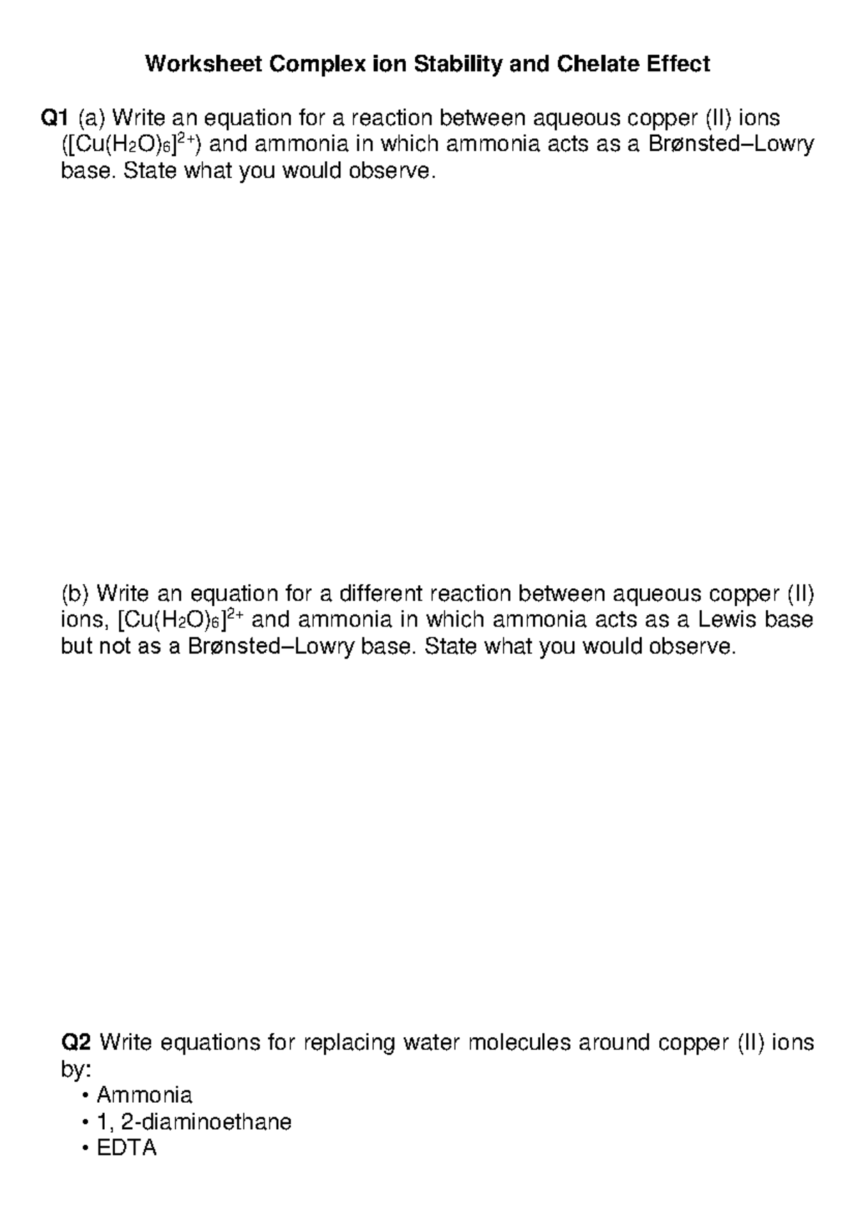 Worksheet: Complex Ion Stability & Chelate Effect Q1-Q4 - Studocu