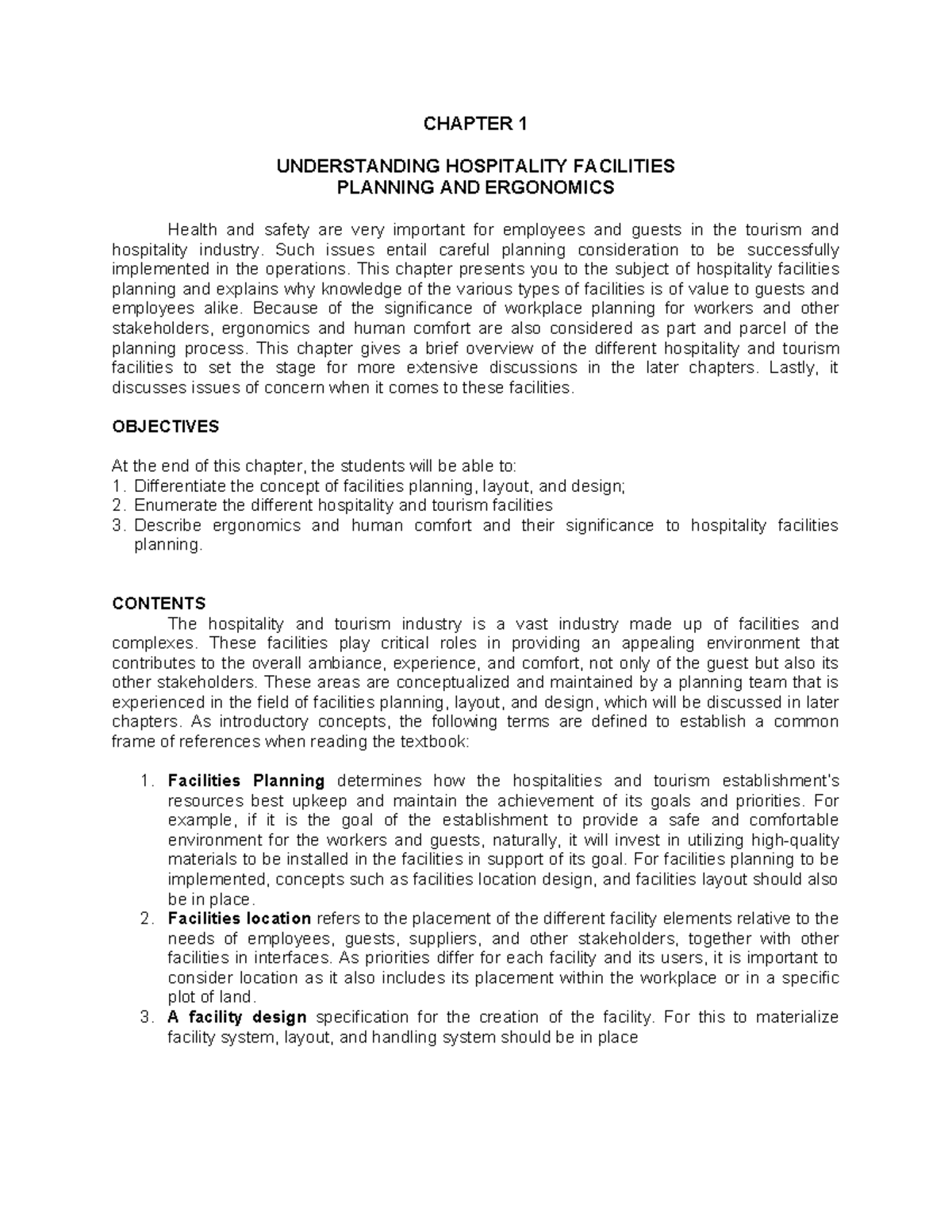 Chapter 1: Understanding Hospitality Facilities Planning & Ergonomics ...