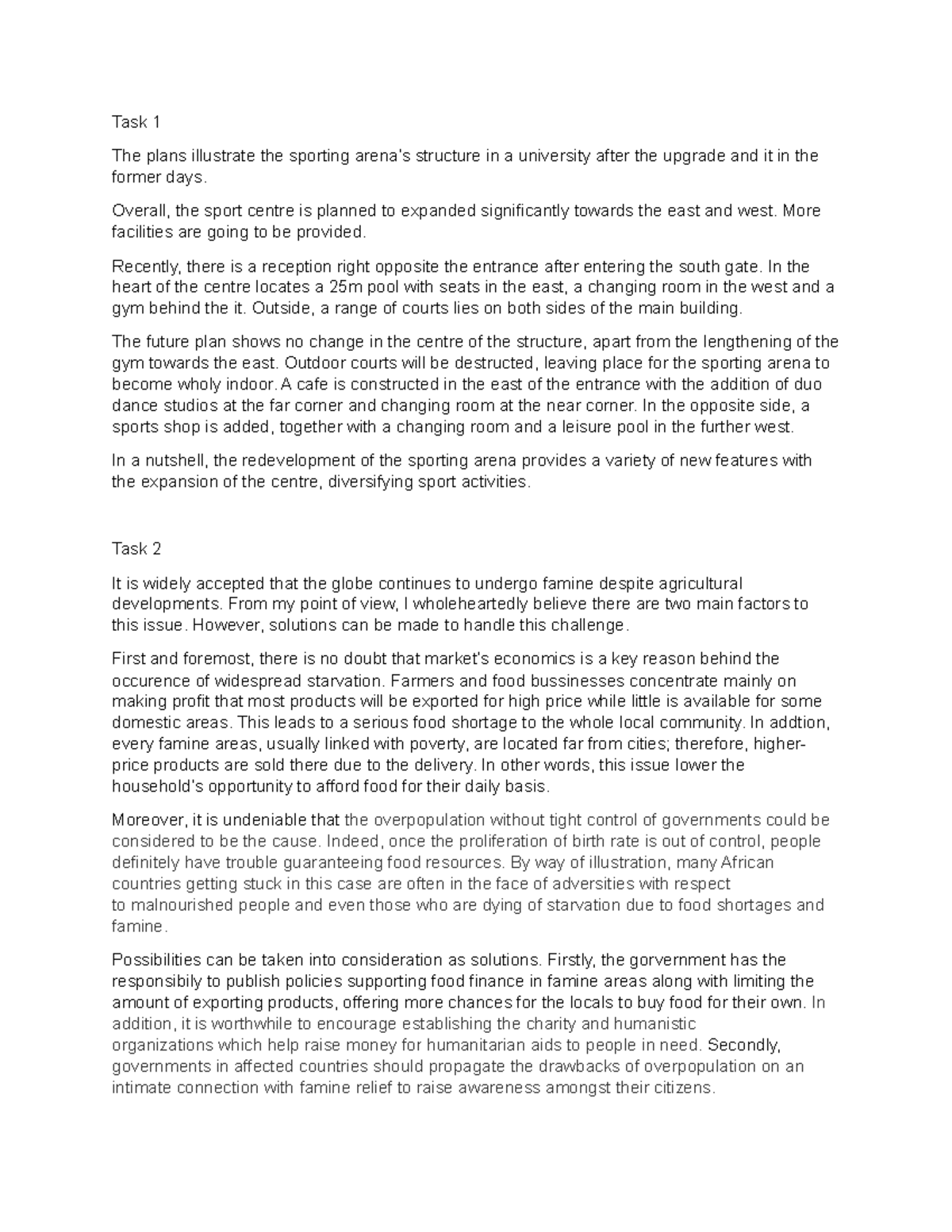 Task 1 - University Sports Structure Upgrade Plans - Studocu