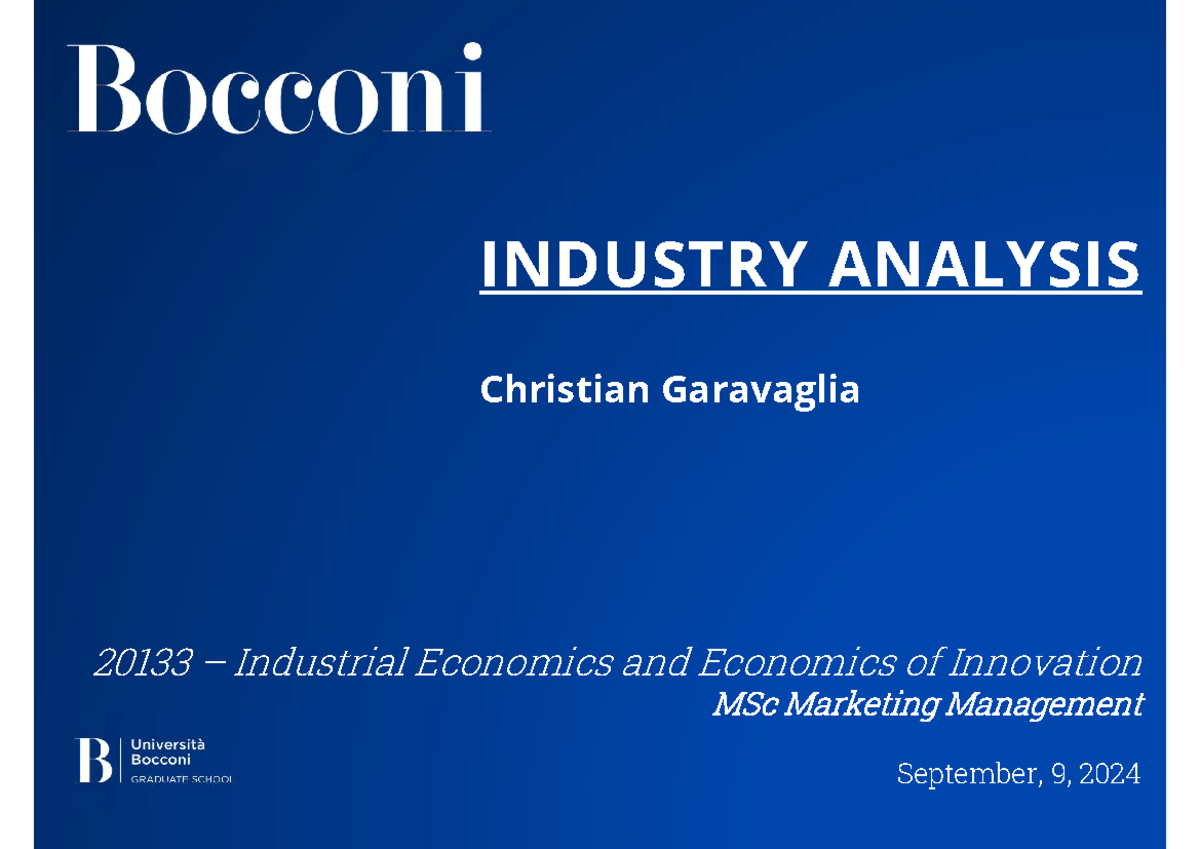 INDUSTRY ANALYSIS & MICROECONOMICS (20133) - Course Overview - Studocu