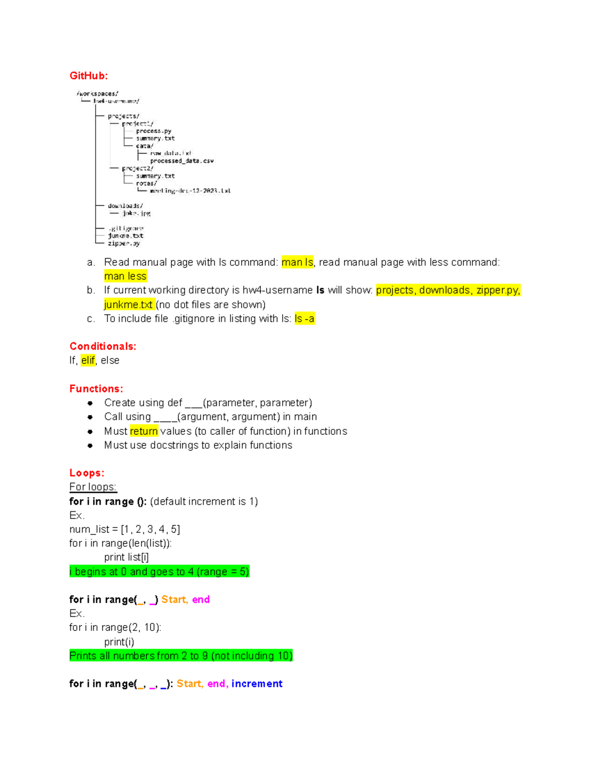 MSE 121 - Final Exam Notes on GitHub Commands and Python Basics - Studocu