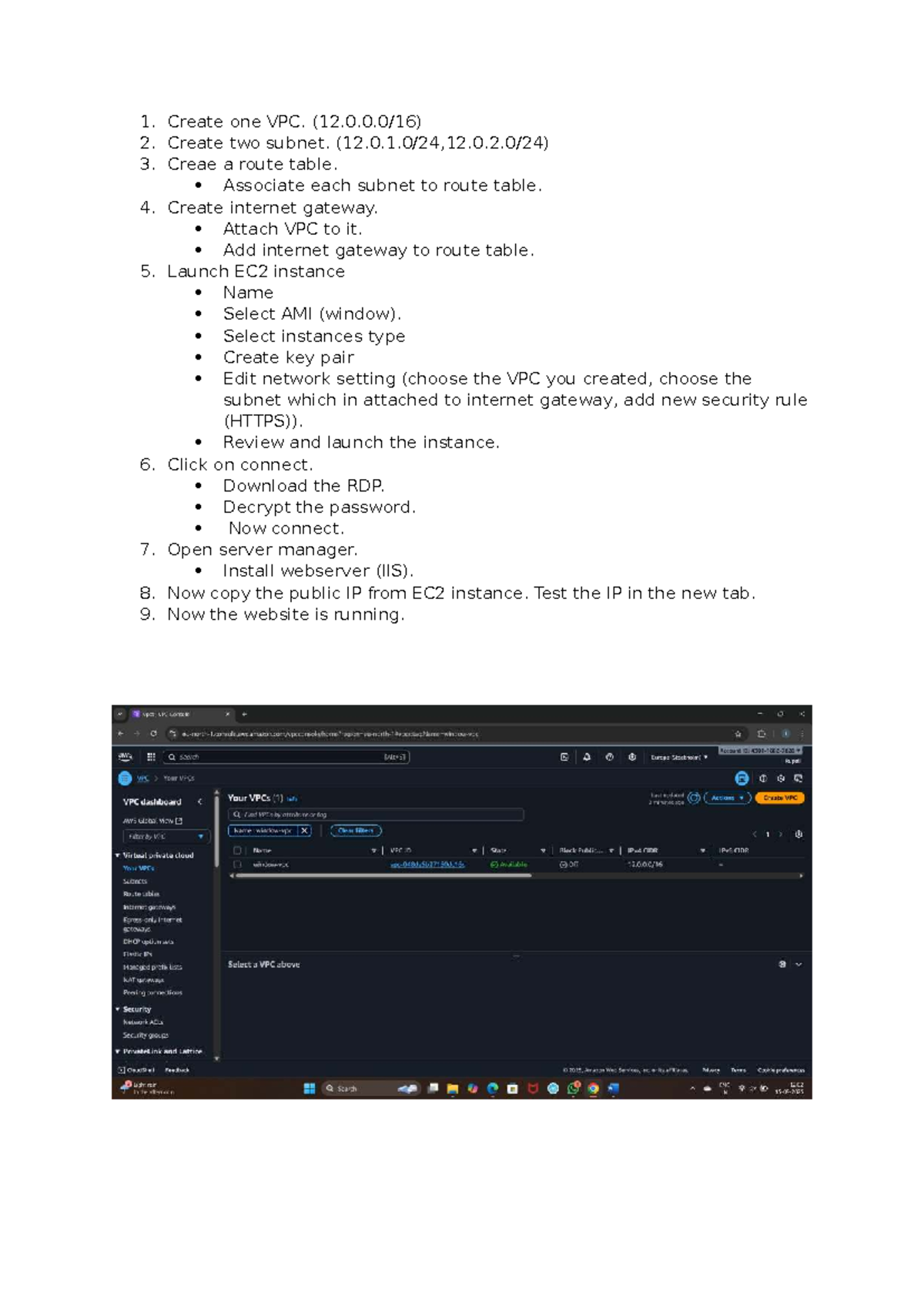 Window - Minor Project: VPC, Subnets, and EC2 Setup Guide - Studocu