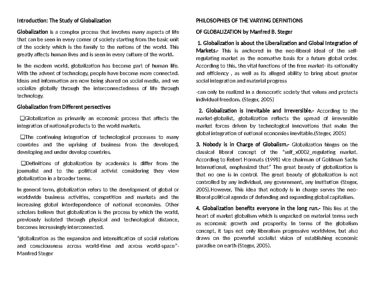 PHIL 101: Introduction to Globalization - Key Concepts and Definitions - Studocu