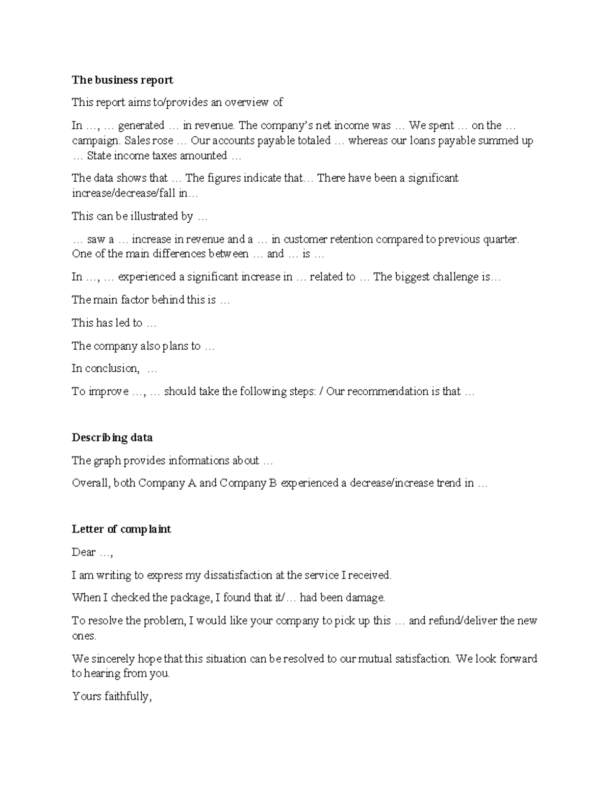 Writing skill - cob2 - The business report This report aims to/provides ...