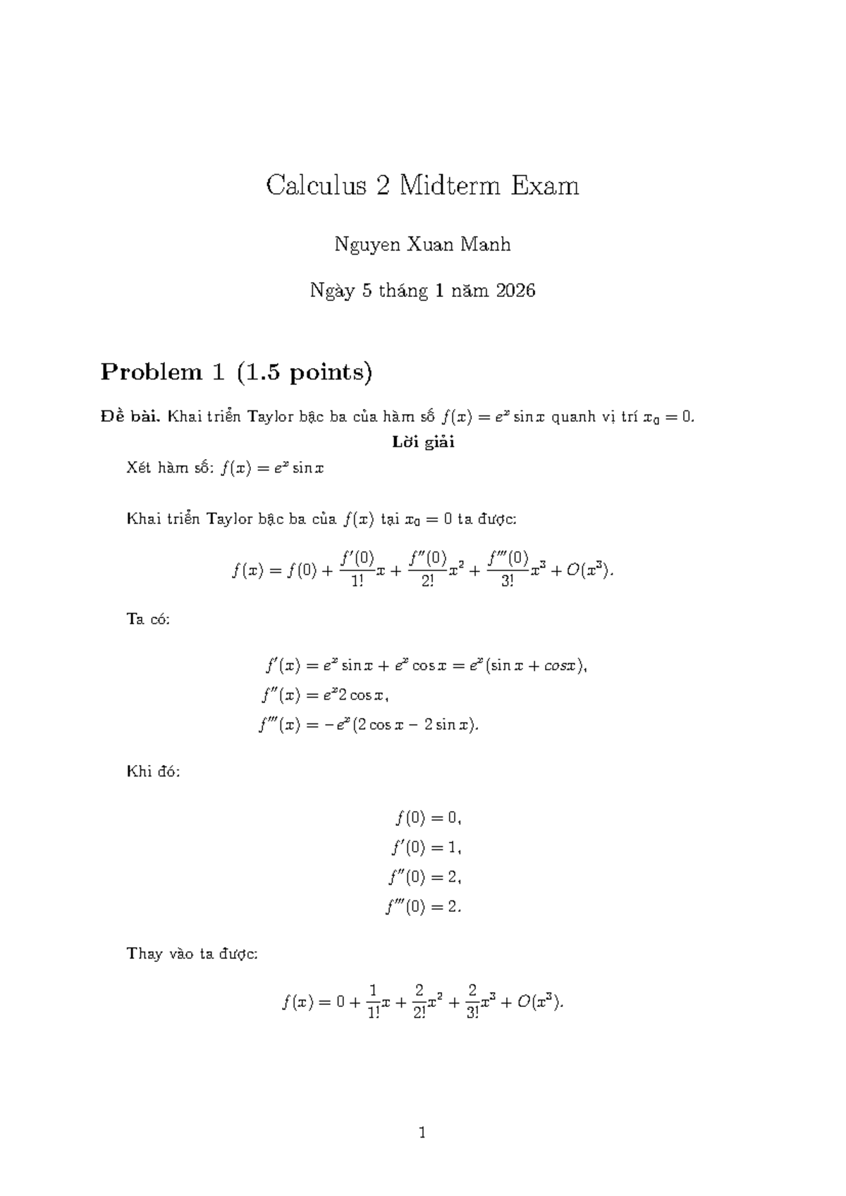 Calculus 2 Midterm Exam Solutions and Problem Analysis - Studocu