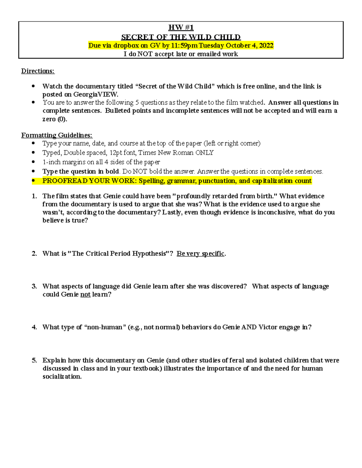 HW Assignment: Analyzing the Documentary "Secret of the Wild Child ...