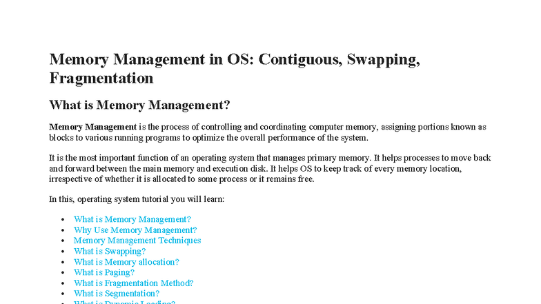 OS Memory Management Techniques: Contiguous, Swapping, Fragmentation ...