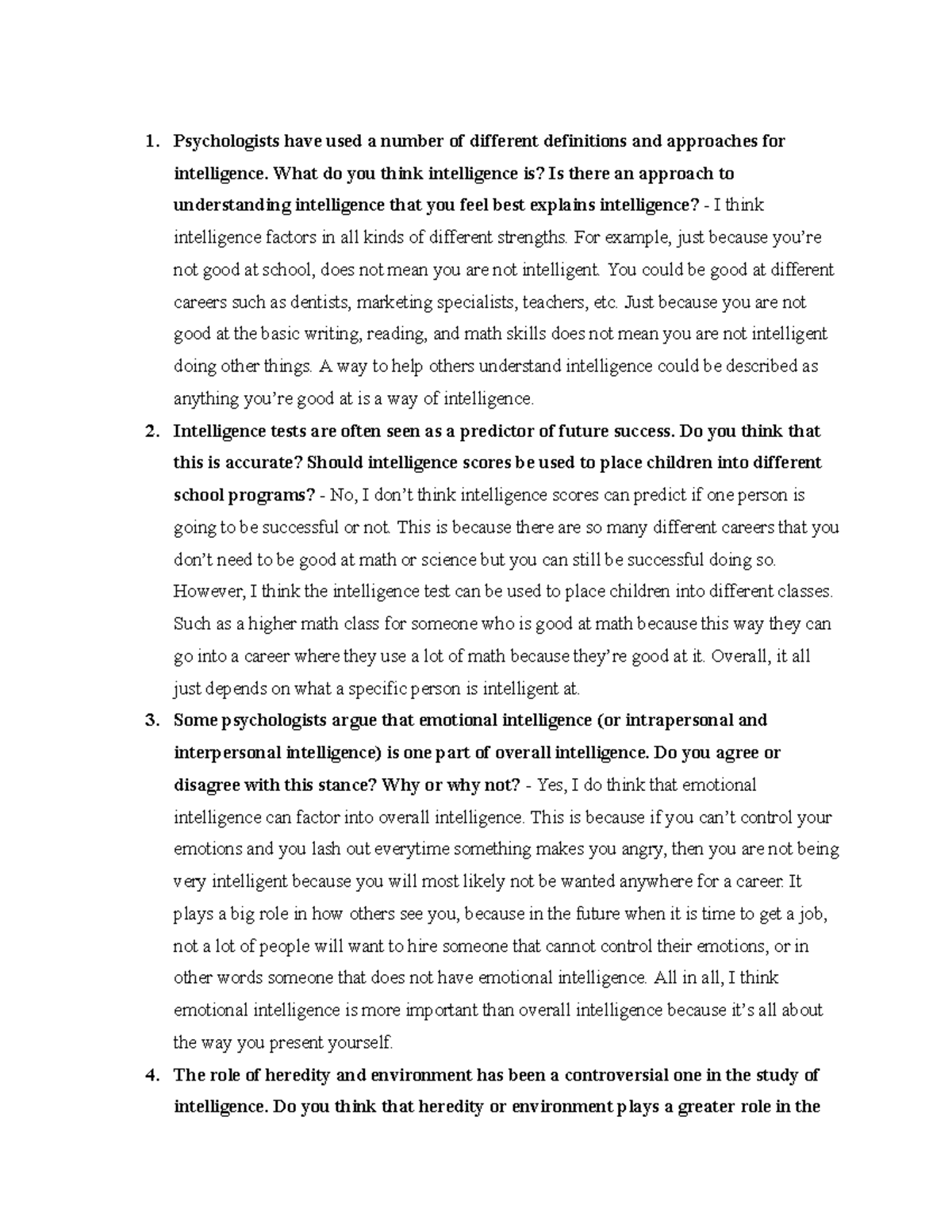 Unit 4 Critical Thinking Questions - Psychologists have used a number ...