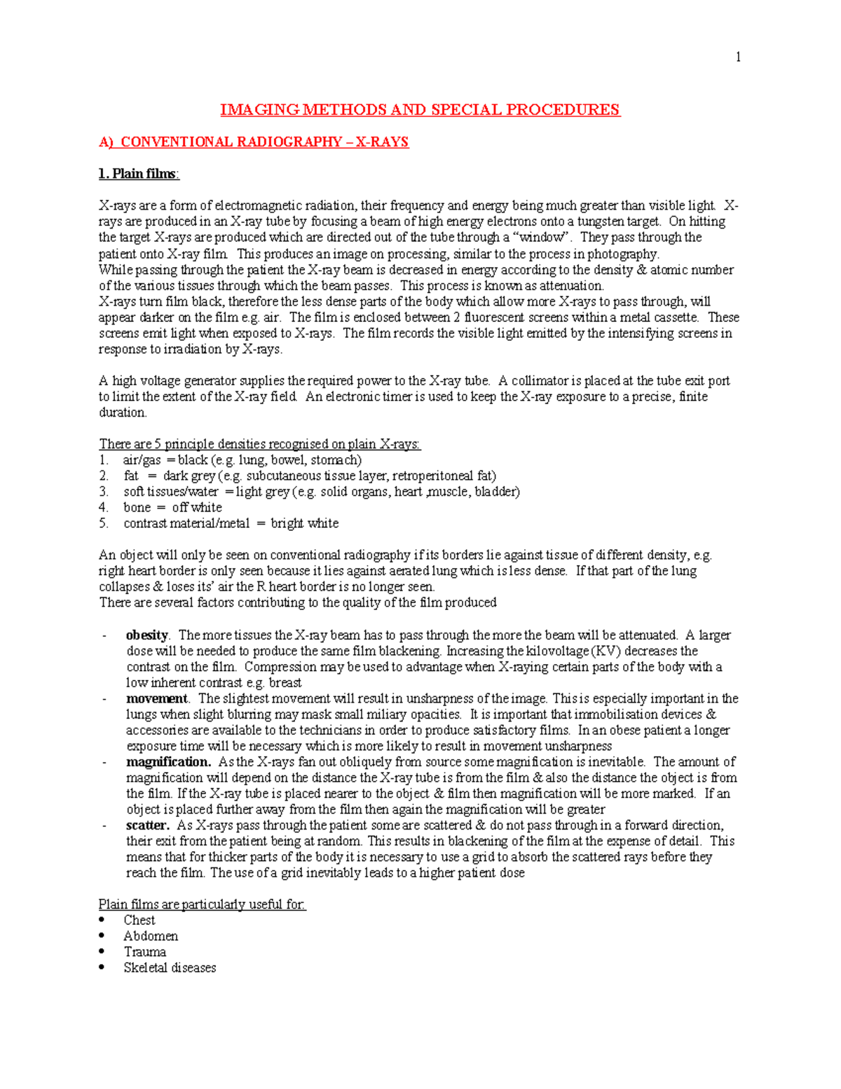 Radiological Methods: Radiology Notes for RM 101 Course - Studocu