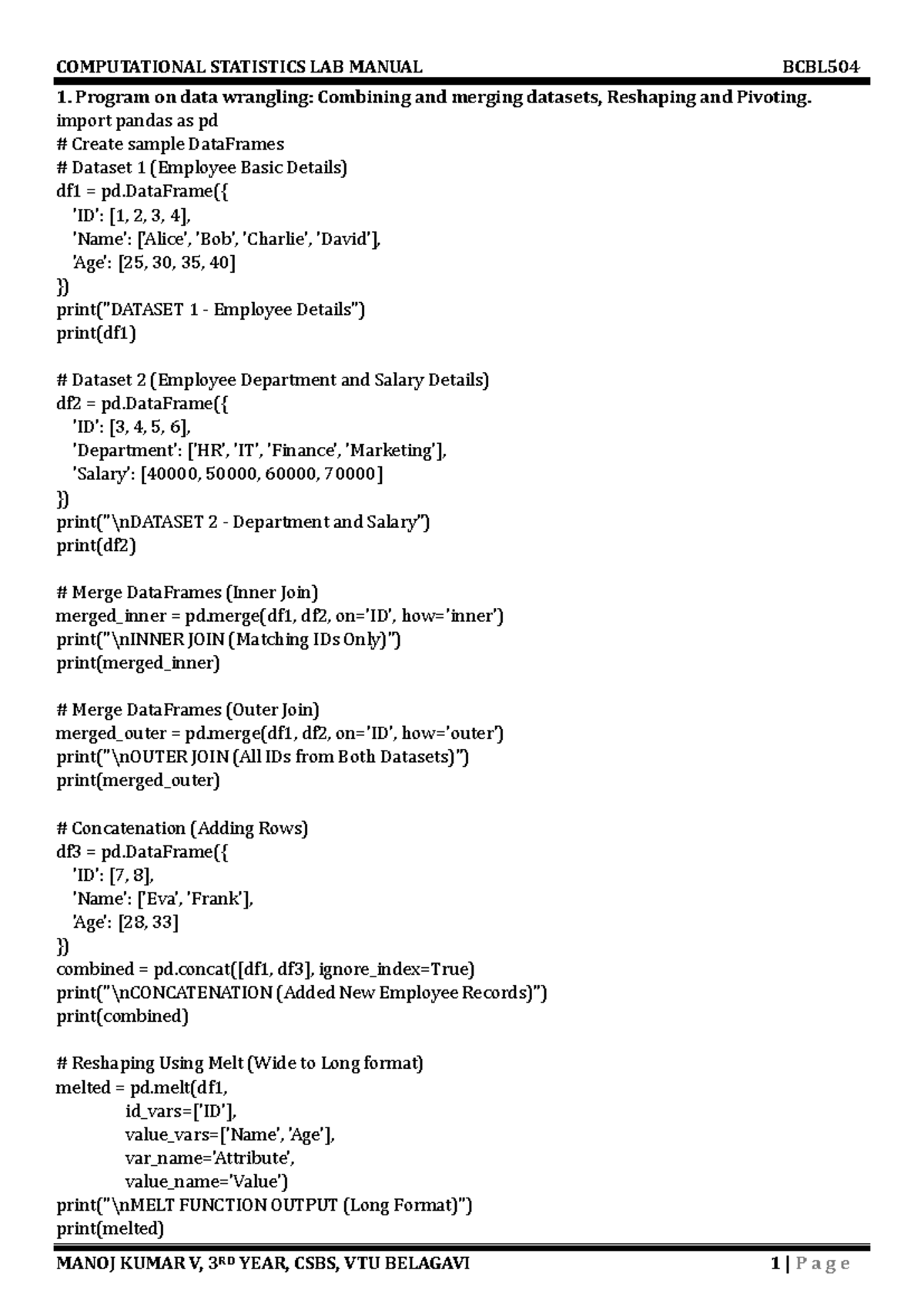 Computational Statistics Lab Manual BCBL504: Data Wrangling & Analysis - Studocu