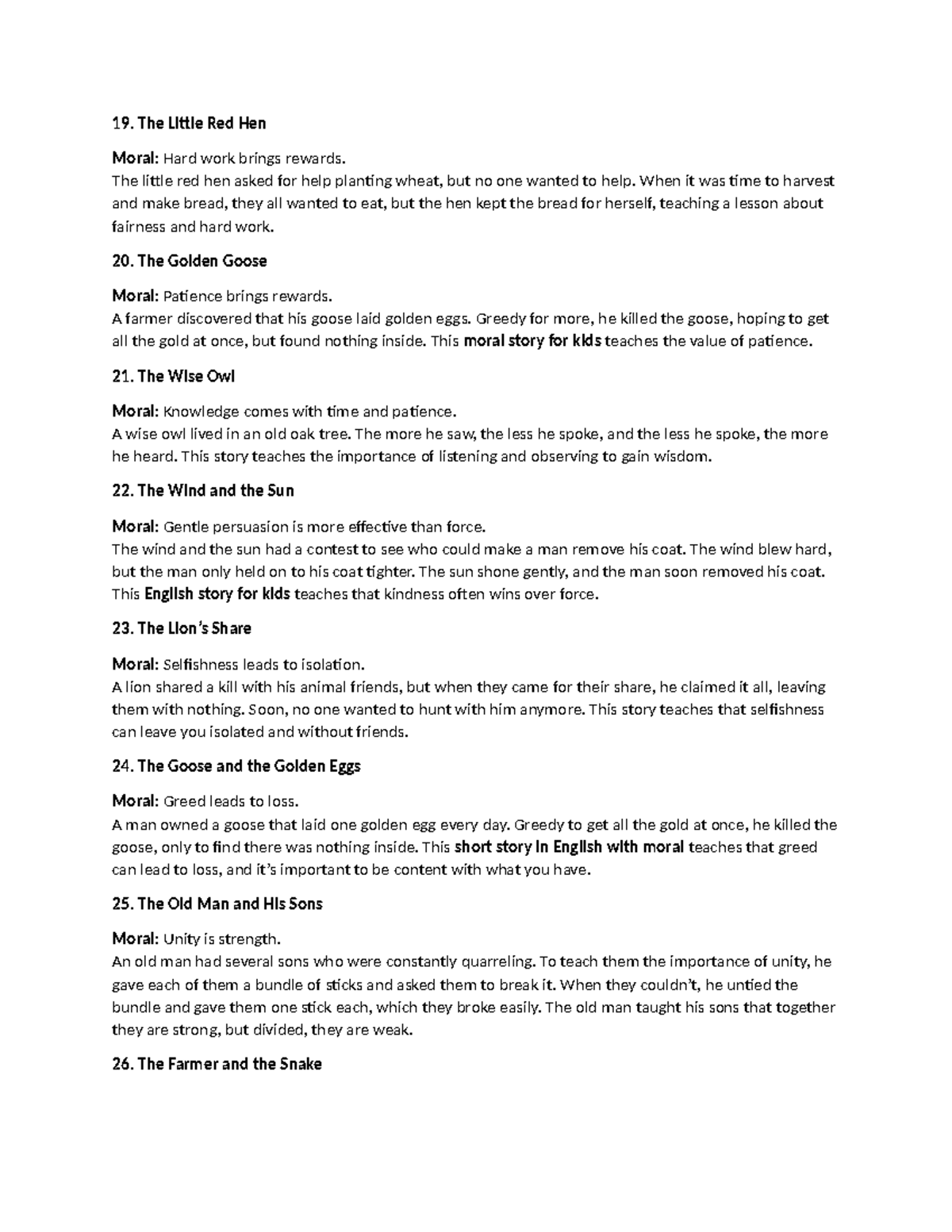 Short Stories with Morals for Kids: Lessons on Life - Studocu