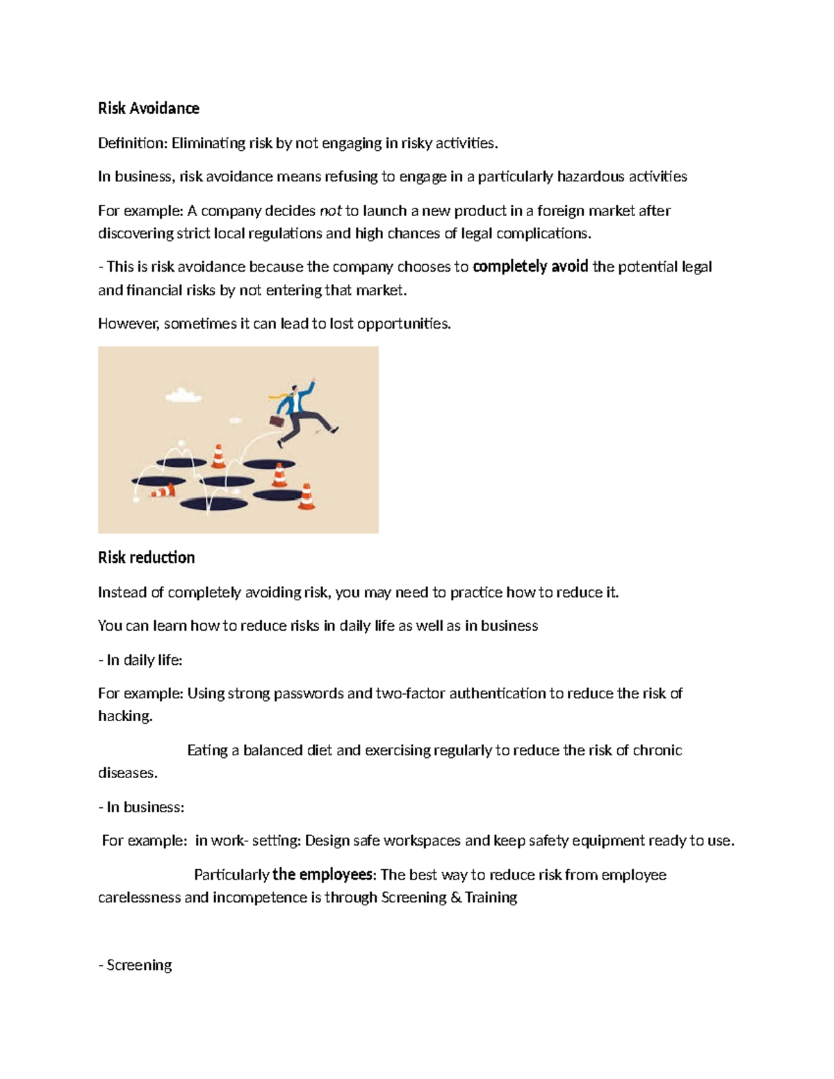 Risk Avoidance & Management: Practice Exercise for Critical Thinking ...